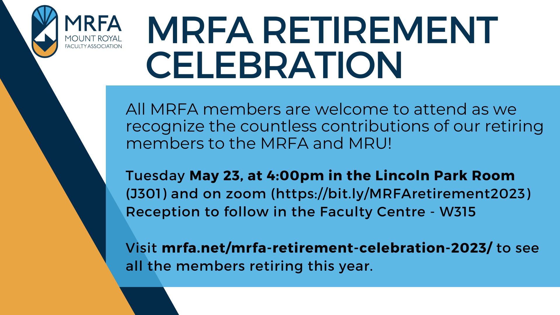 MRFA Retirement Celebration 2023 – Mount Royal Faculty Association