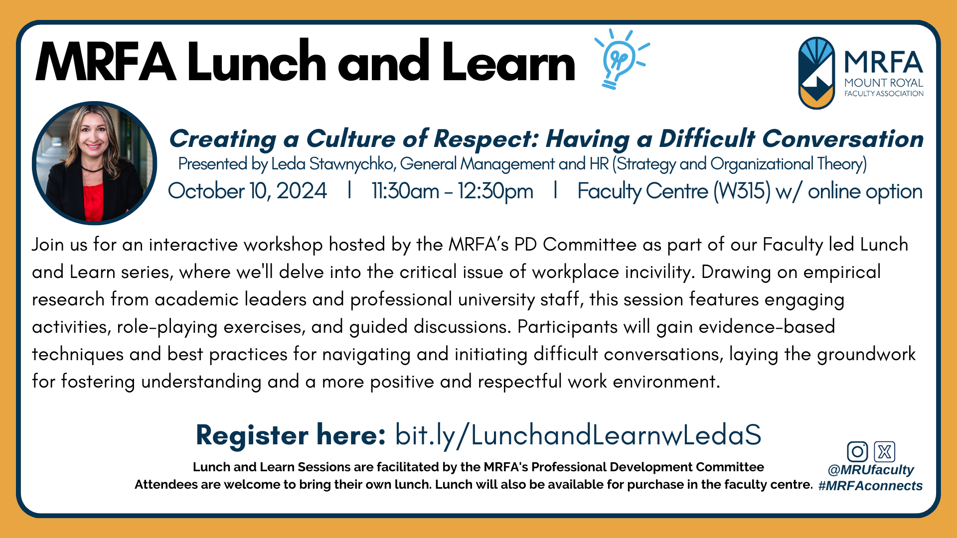 MRFA Lunch and Learn Series – 2024-25 – Mount Royal Faculty Association